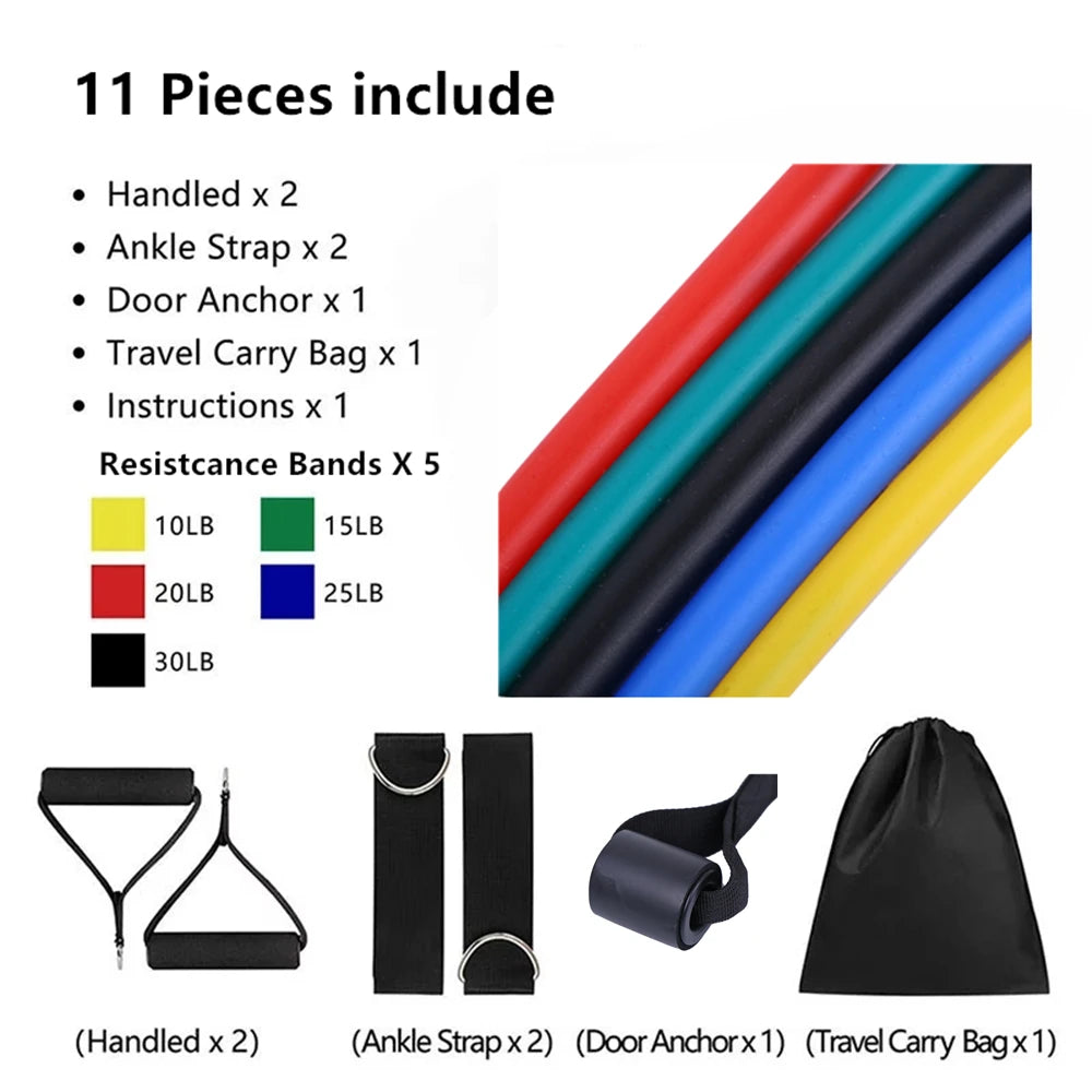 17Pcs Latex Resistance Bands Kit | Gym Door Anchor & Ankle Straps for ...