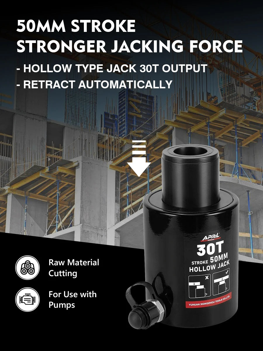 30-Ton Hydraulic Hollow Plunger Jack RCH-3050 | 50mm Hollow Plunger Ram ...